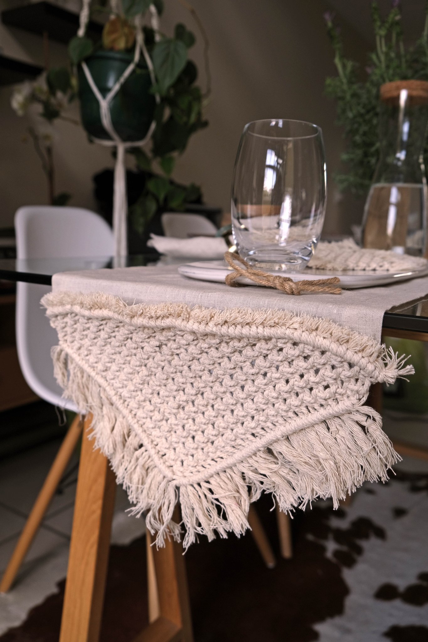 Taeve Macrame and Linen Table Runner • AYA Africa